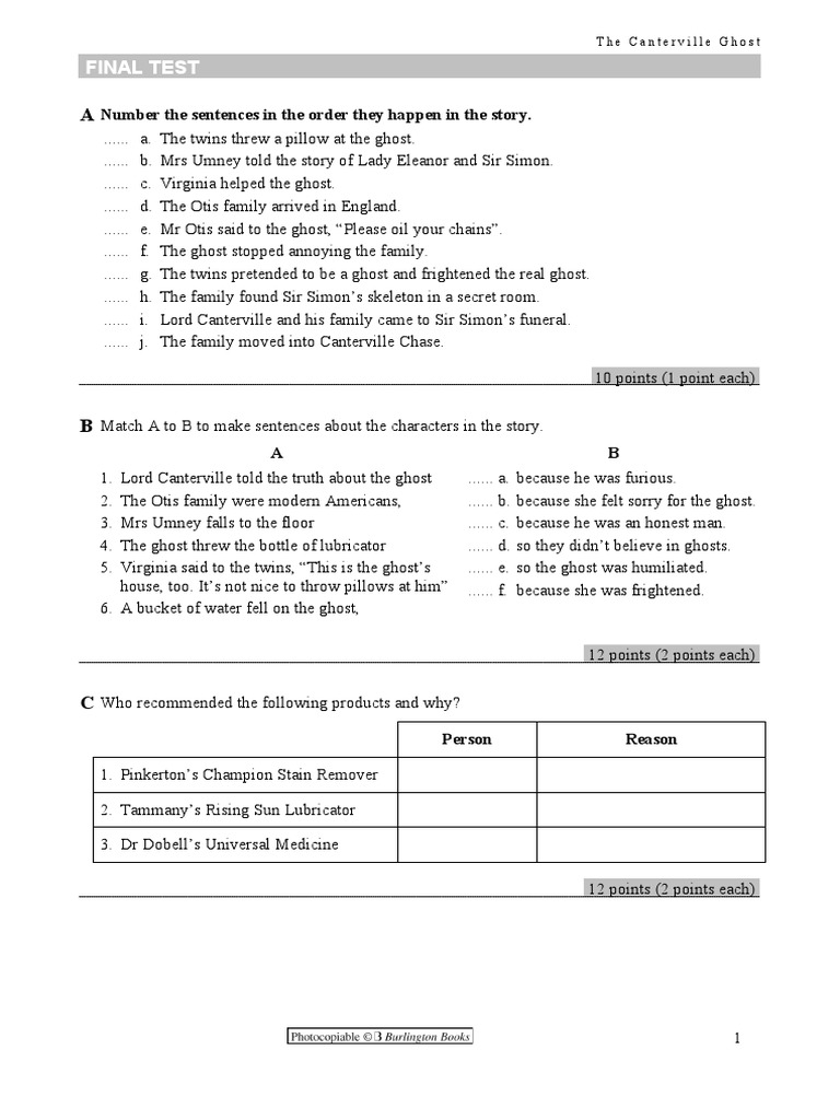 Canterville Ghost: Final Test Guide | PDF