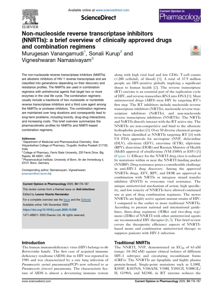 Non Nucleoside Reverse Transcriptase Inhibitors Nnrtis A Brief