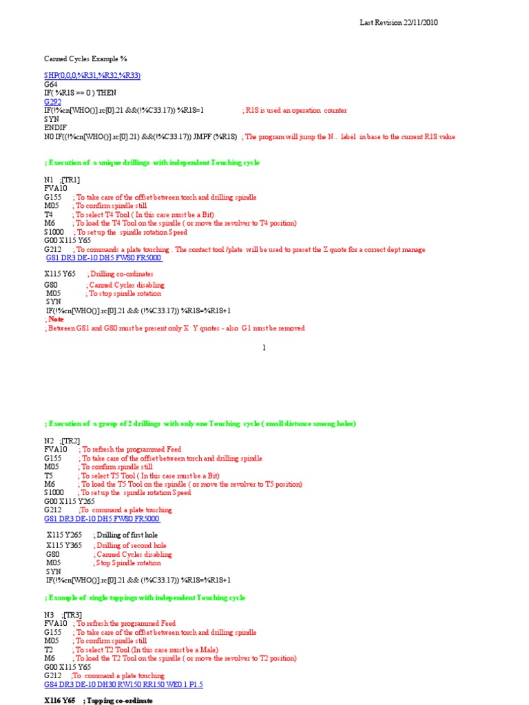 Canned Cycles Programming Example | Download Free PDF | Drilling ...