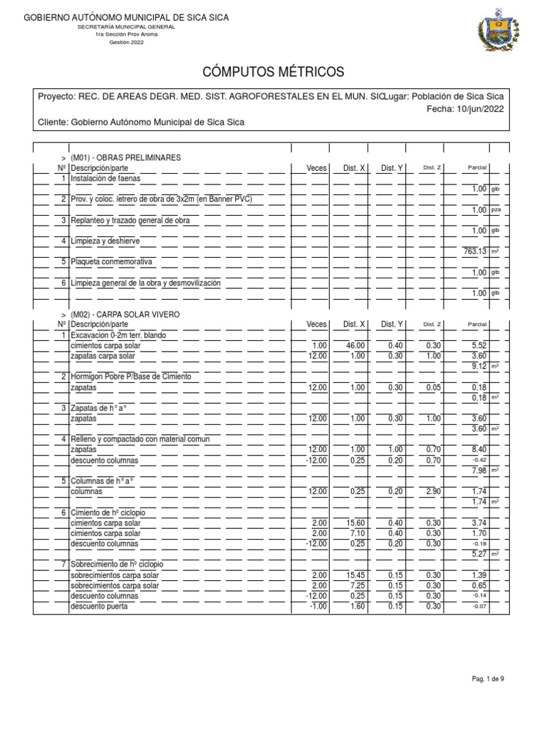Cómputos Métricos Infraestructura | PDF | edificio | Ingeniería de Edificación