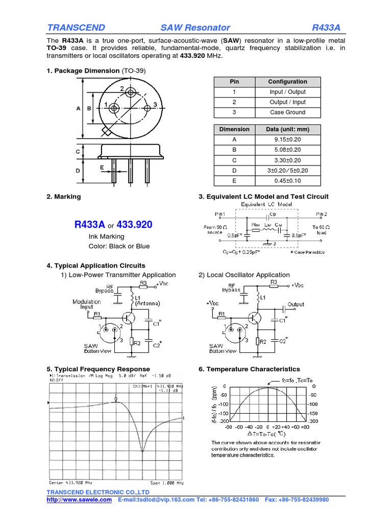 R433a Transcend | PDF | Capacitance | Electronic Oscillator