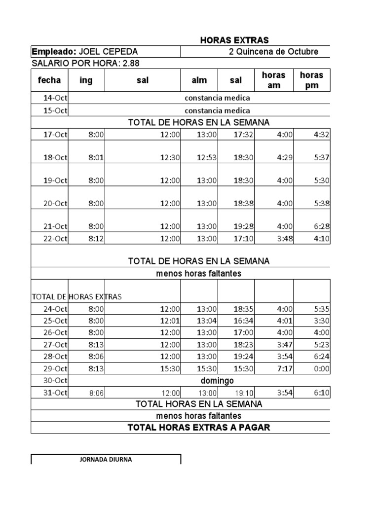 Calculo Horas Extras | PDF