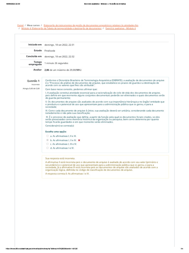 Exercício Avaliativo - Módulo 4 - Revisão Da Tentativa | PDF