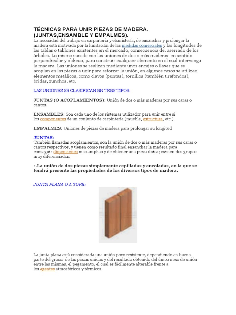 Técnicas para Unir Piezas de Madera | PDF | Tornillo | Madera