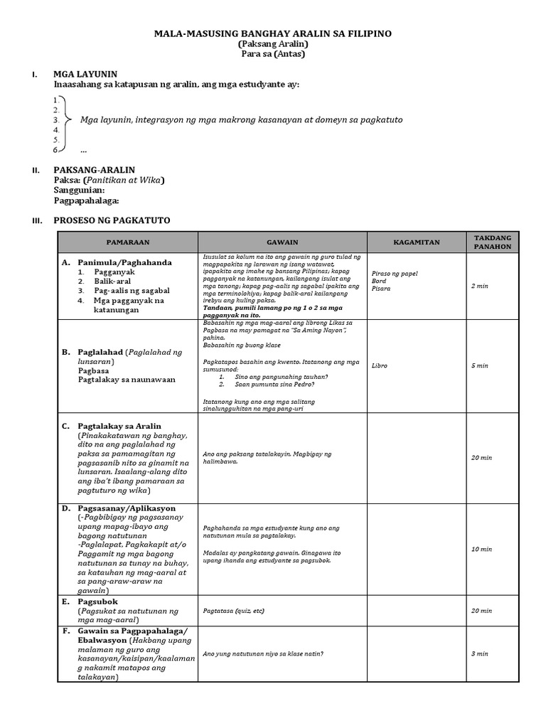 Mala Masusing Banghay Aralin Format | PDF