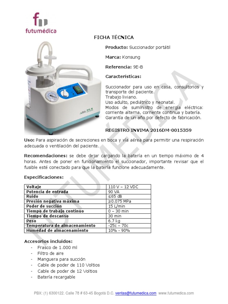 Ficha T. Succionador Portatil Konsung | PDF