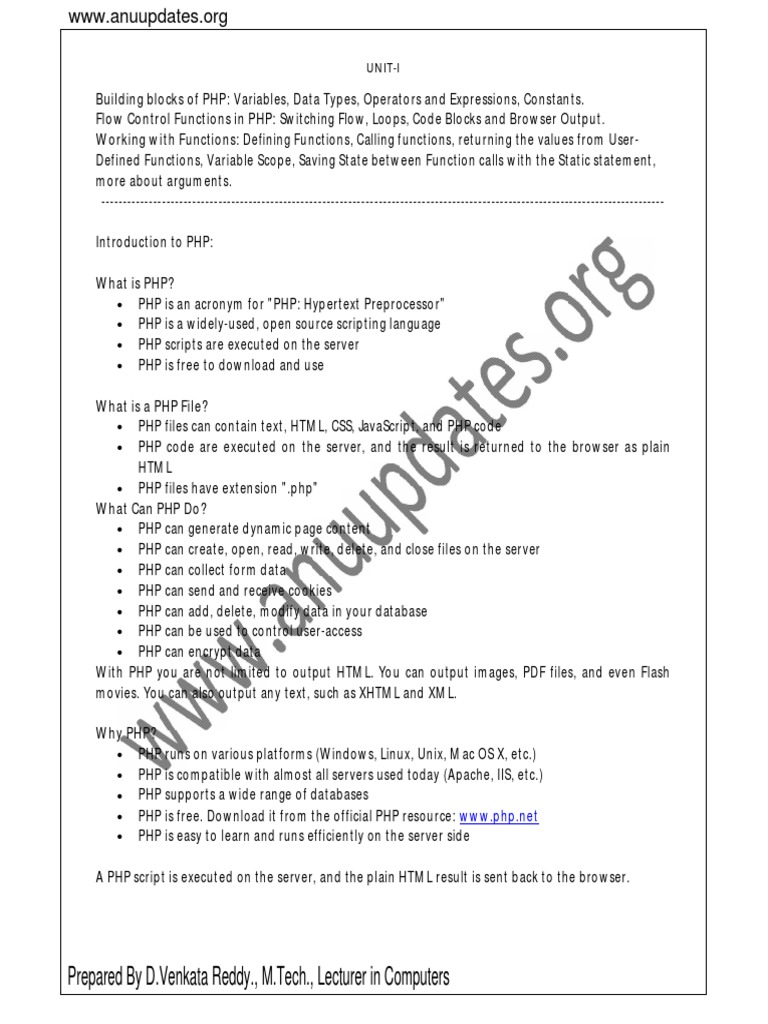 PHP and MySql Unit-1 | PDF | Php | Control Flow