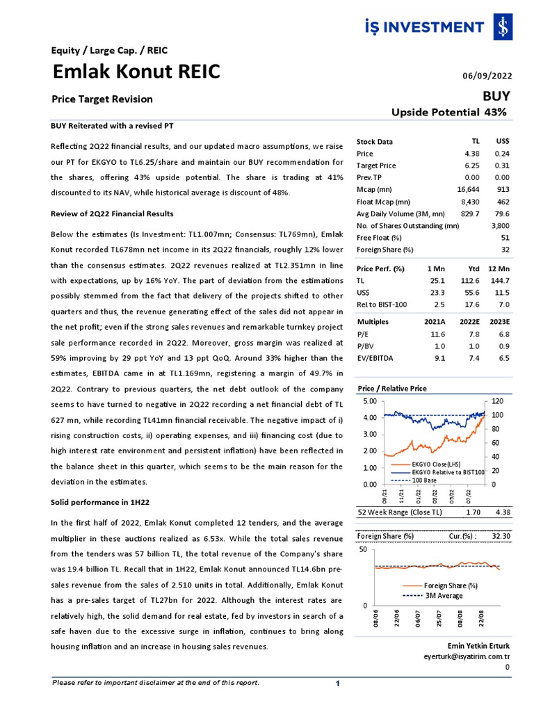 Emlak Konut REIC: Price Target Revision | PDF | Business | Balance Sheet