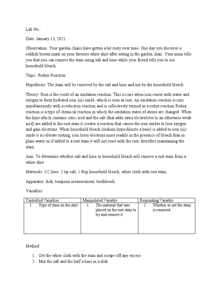 Chem PD Lab Number 2 | PDF | Redox | Chemical Reactions
