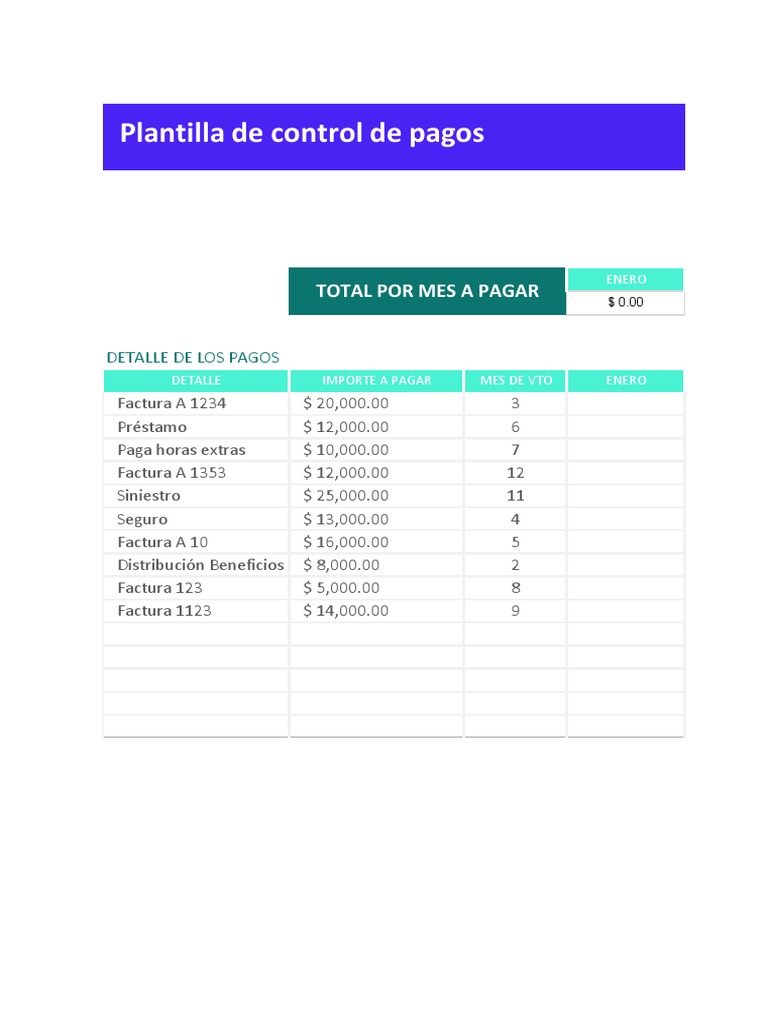 Plantilla de Control de Pagos en Excel | PDF