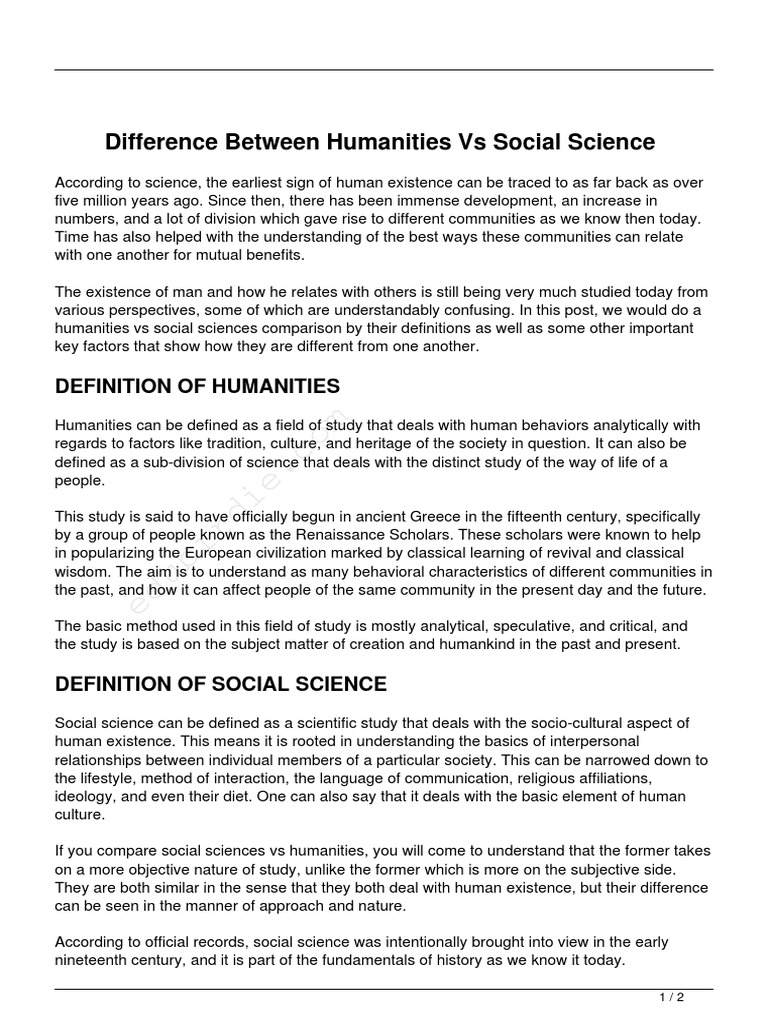difference-between-humanities-vs-social-science | PDF | Social Sciences ...