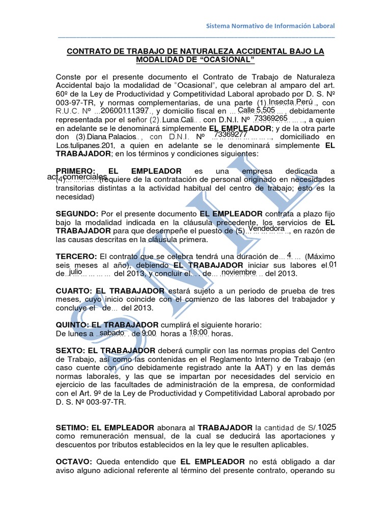 Contrato Accidental Ocasional | PDF | Derecho laboral | Gobierno