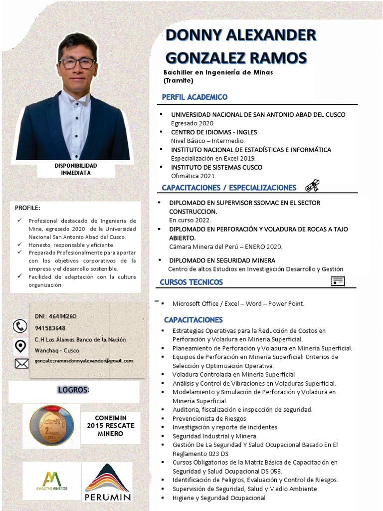 CV Donny Alexander Gonzalez Ramos.2022 | PDF | Minería | Perú