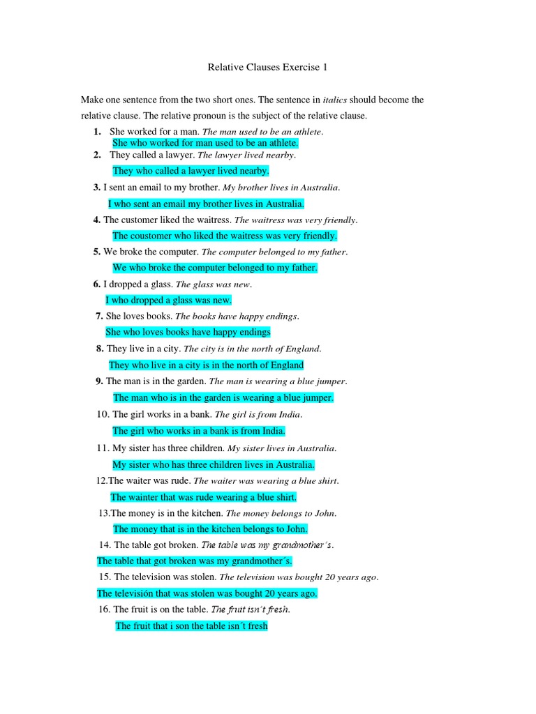 Relative Clauses SUBJECT | PDF