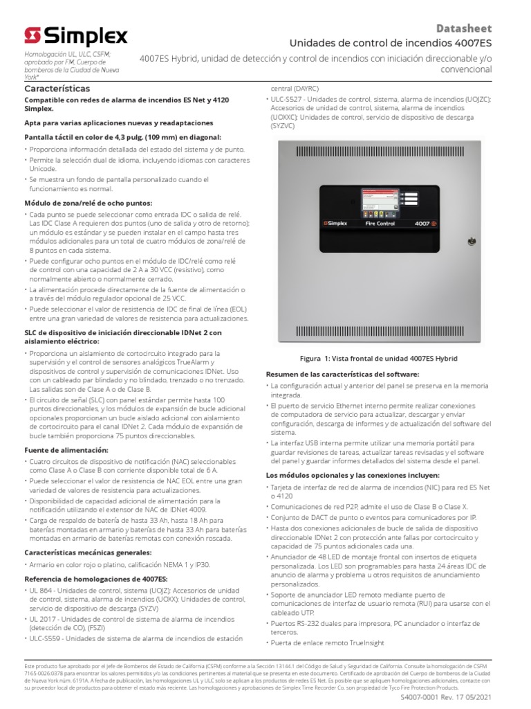 4007 9801 Modulo Tarjeta 8 Zonas Rele Panel Simplex Ficha Tecnica SH Ingenieria | PDF | Red de ...