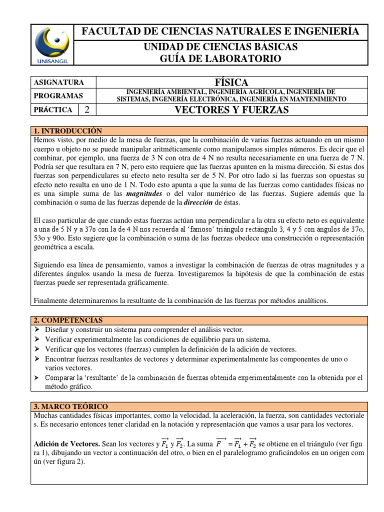 Práctica 2. Física Fuerzas y Vectores | PDF | Vector Euclidiano | Fuerza