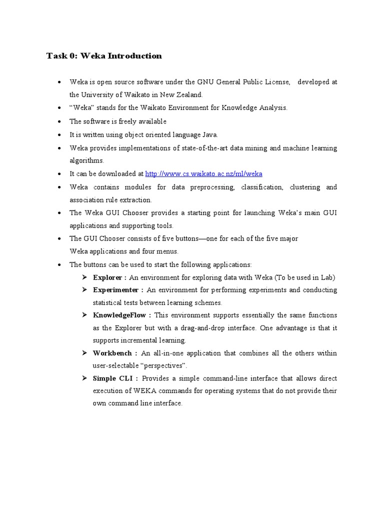 Task 0: Weka Introduction | PDF | Command Line Interface | Graphical User Interfaces