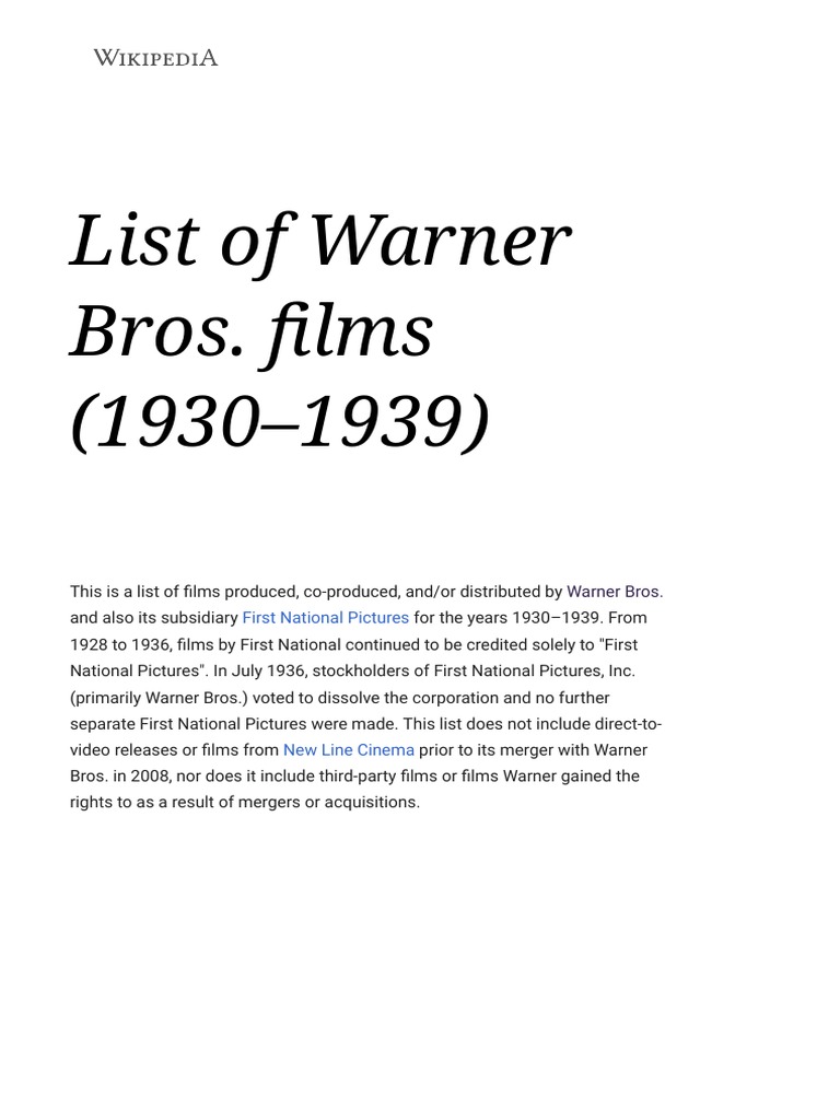 Warner Bros. Films List 1930-1939 | PDF | Classics