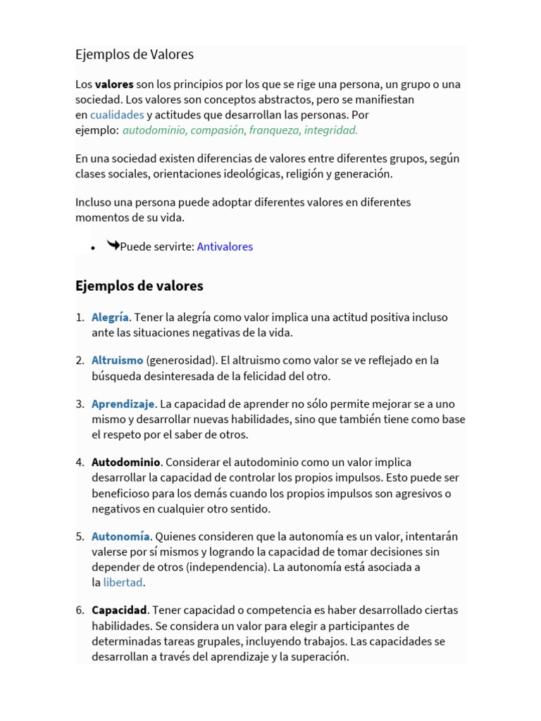 Ejemplos de Valores | PDF | Moralidad | Tolerancia