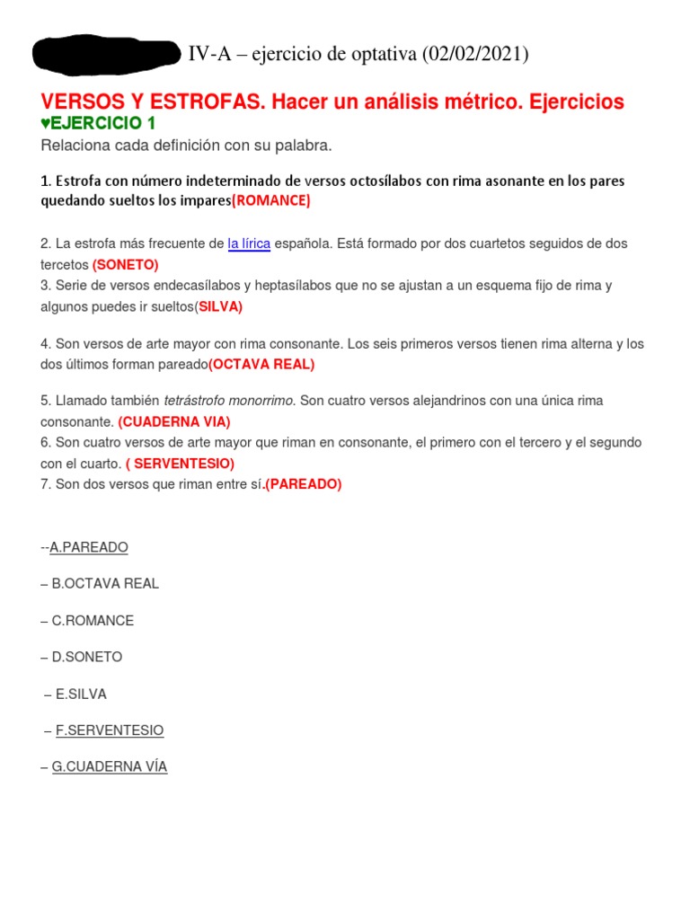 Ejercicios de Análisis de Versos y Estrofas | PDF | Poética | Poesía