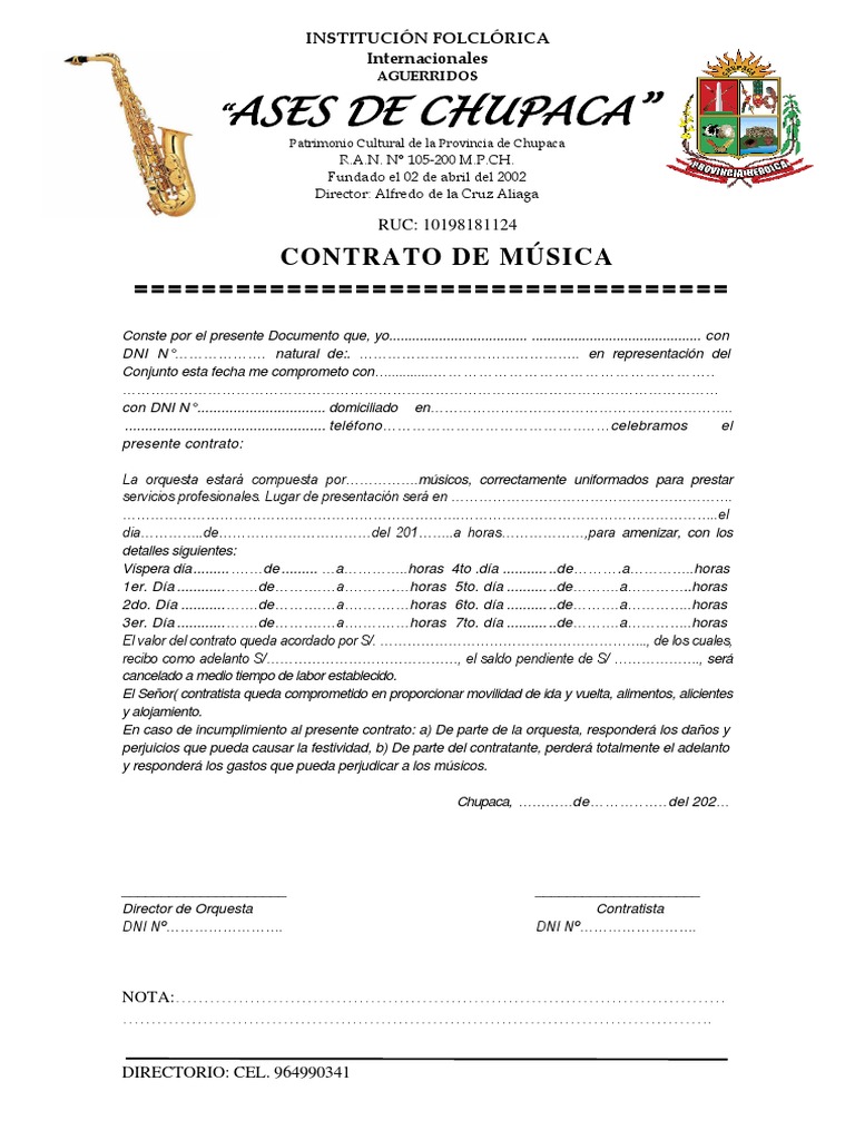 Contrato Musical: Ases de Chupaca | PDF | Hogar, jardinería y bricolaje