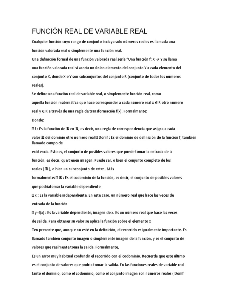 Funciones reales de variable real: concepto, elementos y representación gráfica | PDF | Función ...