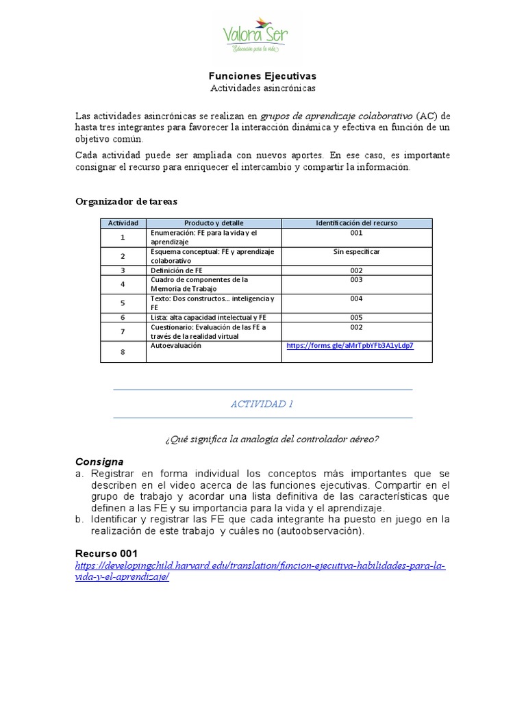 Funciones Ejecutivas Actividades 2021 | PDF | Funciones ejecutivas ...