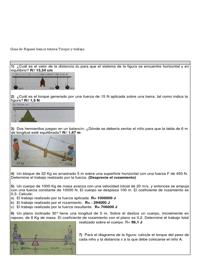 Ejercicios Practicos de Torques Trabajo y Potencia. | PDF | Fricción | Fuerza