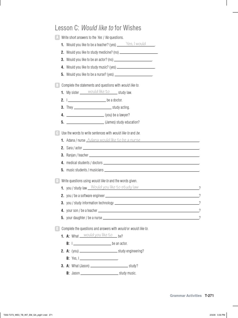 World English 3e Level Intro Grammar Activities Unit 11 Lesson C | PDF | Linguistics