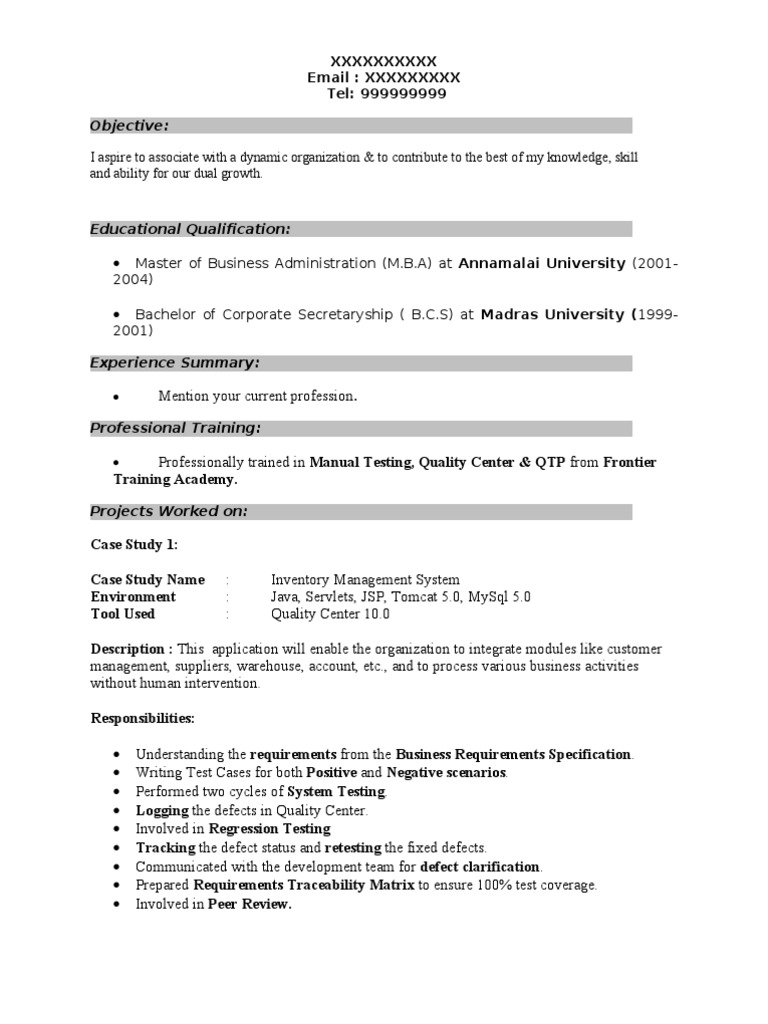 Model Resume For Freshers | PDF