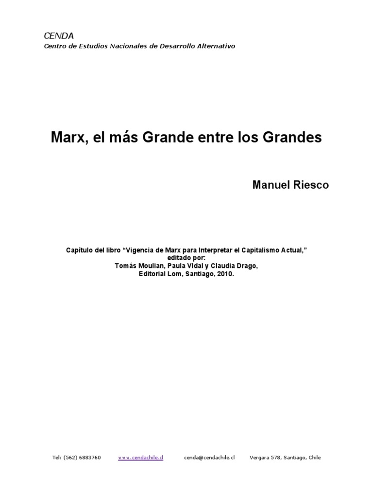Marx, El Más Grande Entre Los Grandes - Manuel Riesco | PDF ...