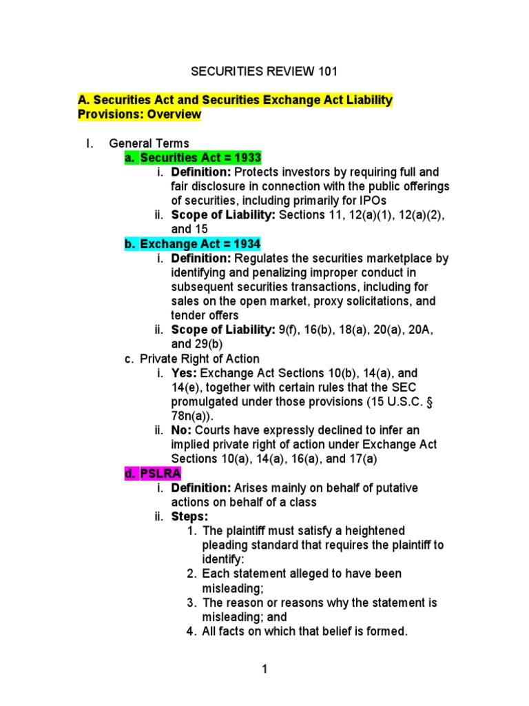 securities-review-101-pdf-securities-act-of-1933-sec-rule-10b-5