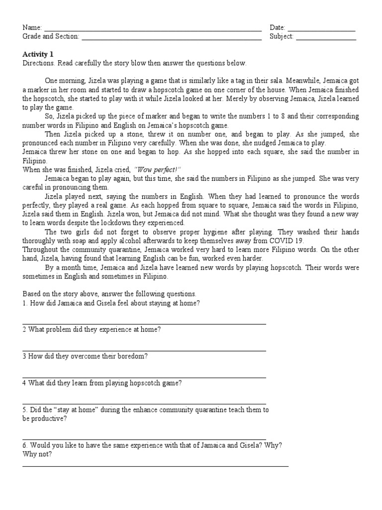 Activity Grade 6 | PDF | Public Health | Health Sciences