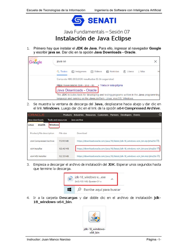 Sesión 07 JFO - Descargar Java Eclipse | PDF | Java (lenguaje de programación) | Archivo de ...