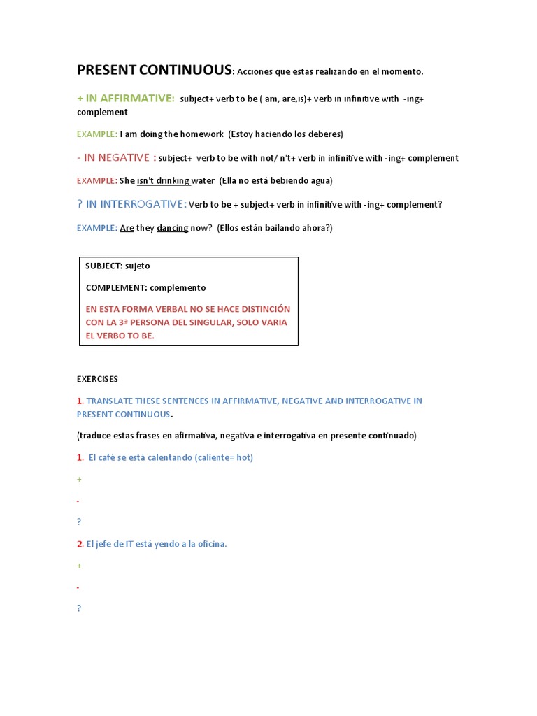 Present Continuous Ejercicios | PDF