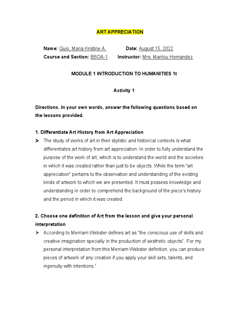 Hum1 Module 1 Act 1 | PDF | Experience | Thought