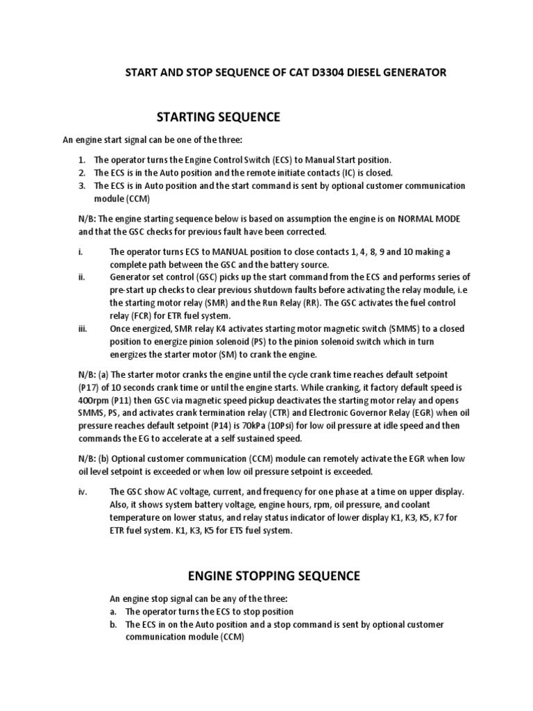Cat Gen Start and Stop Sequence | PDF | Relay | Power (Physics)