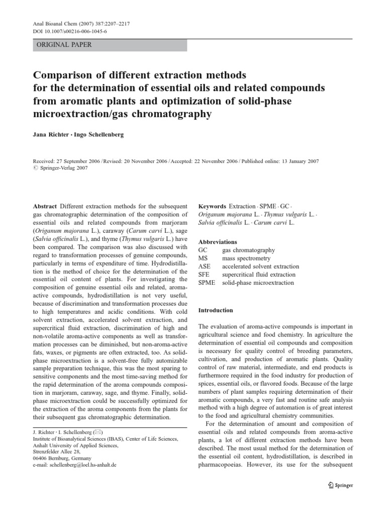 Comparison Of Different Extraction Methods Pdf Gas Chromatography