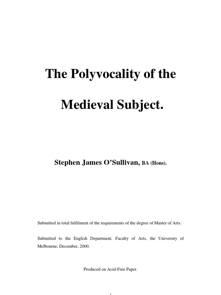 The Polyvocality of The Medieval Subject | PDF | Postmodernism | Truth