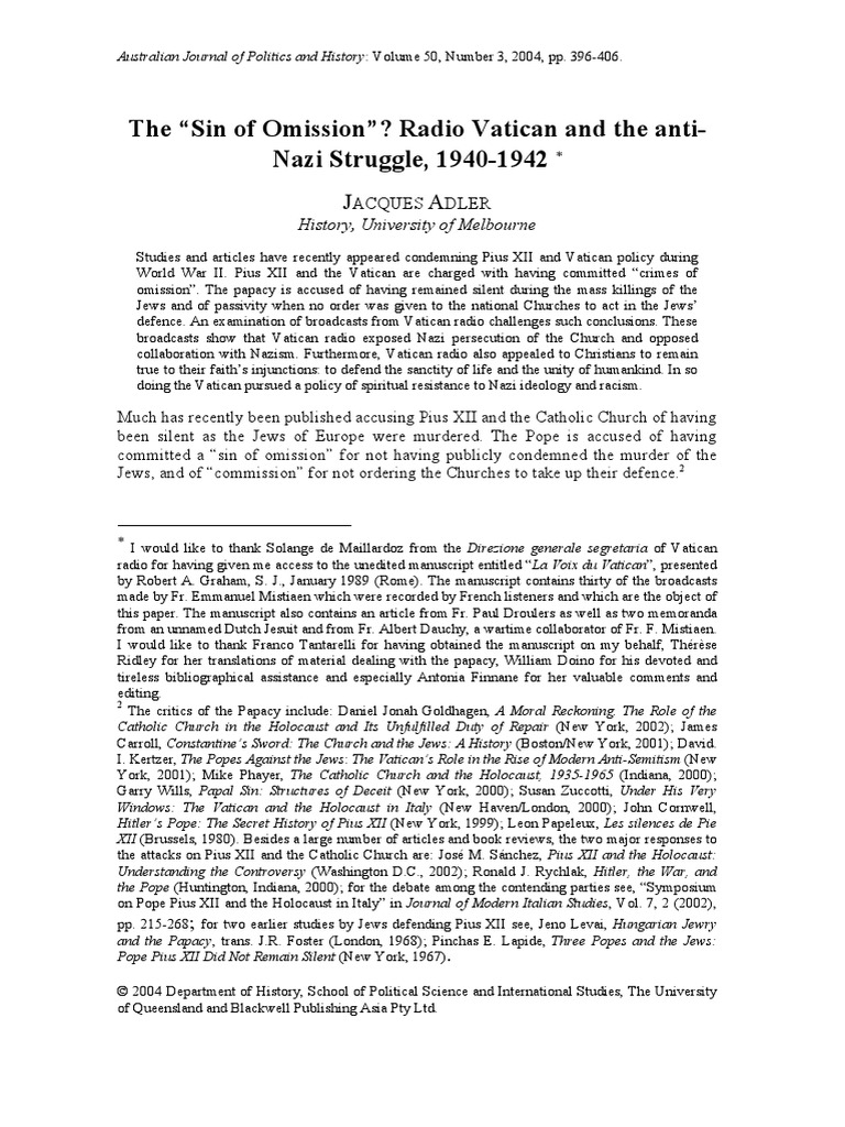 Adler - 2004 - The "Sin of Omission"? Radio Vatican and The Anti-Nazi ...