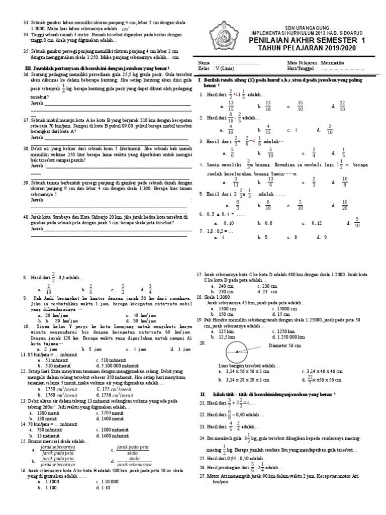 PAS 1 Kelas 5 MTK 2019-2020 | PDF