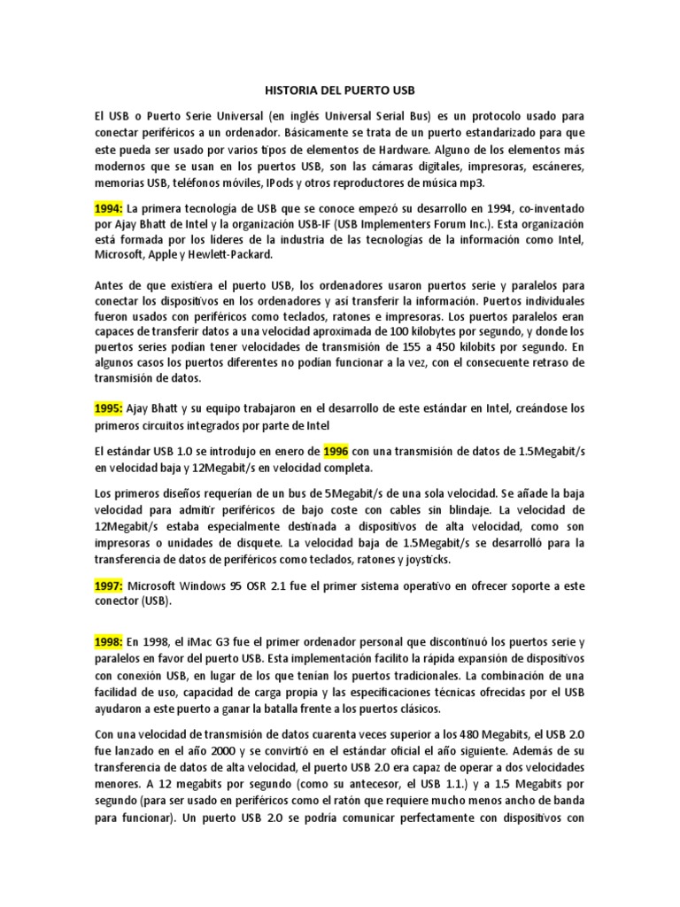 Evolución y historia del puerto USB | PDF | USB | Memoria USB