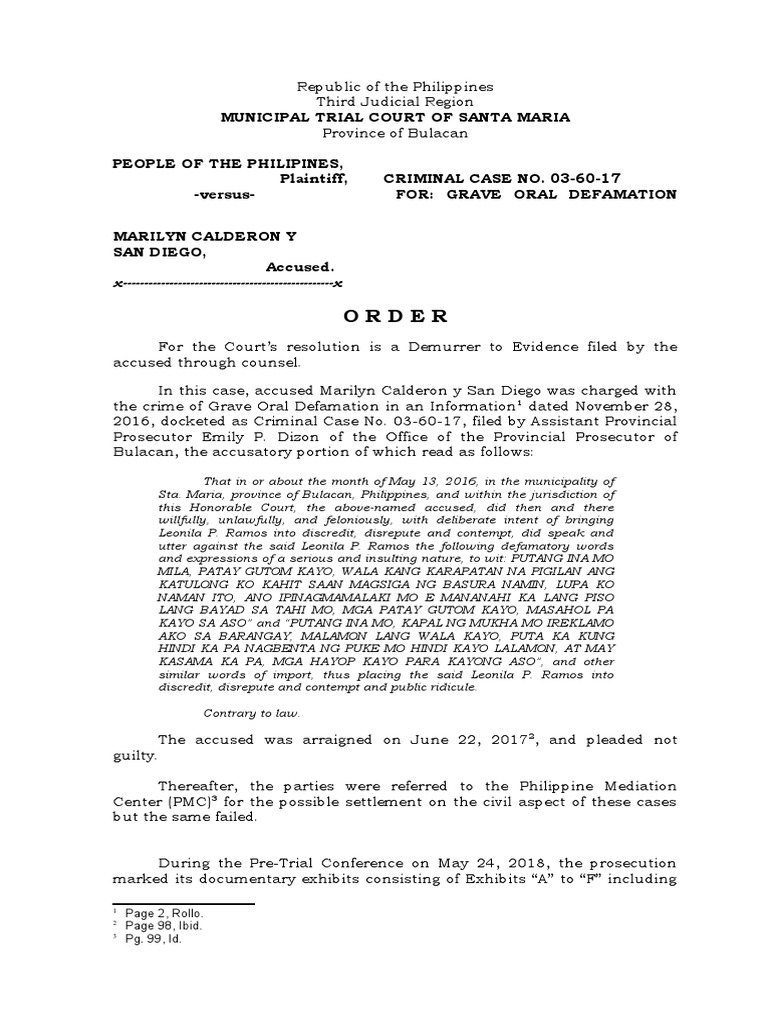 Grave Oral Defamation Case Overview | PDF | Defamation | Burden Of ...