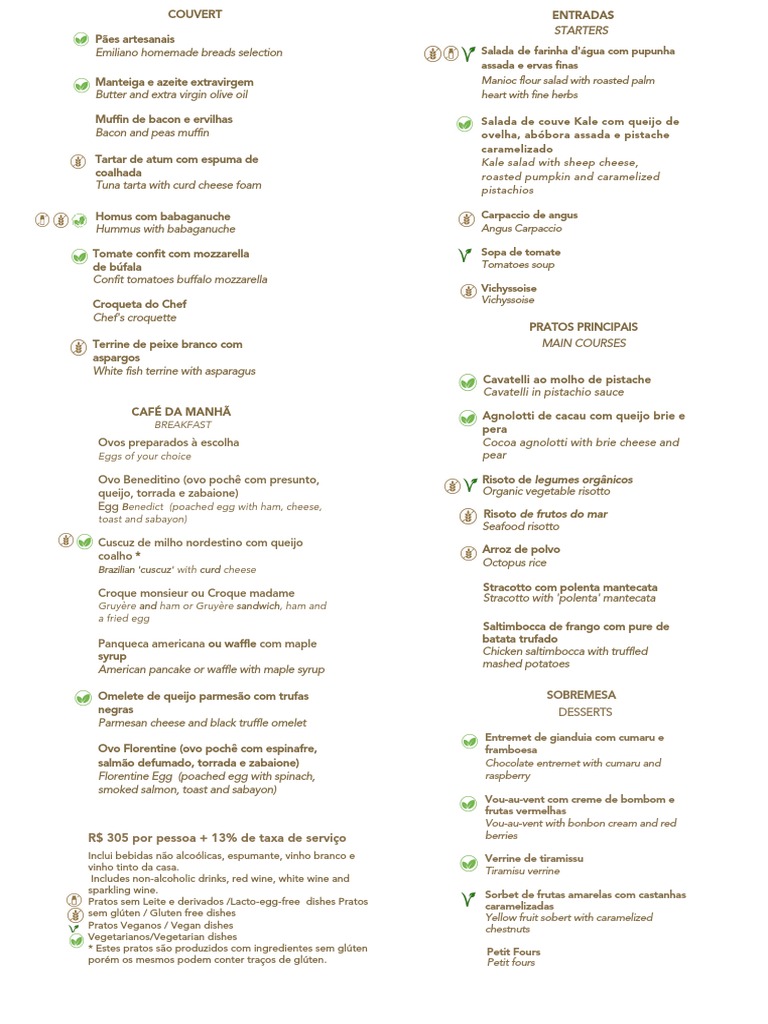 Restaurante Emiliano Menu 27 e 28 de Agosto Finalizado | PDF ...