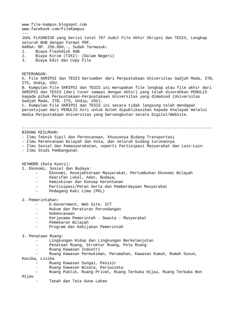 Kumpulan Judul Skripsi Perencanaan Kota | PDF