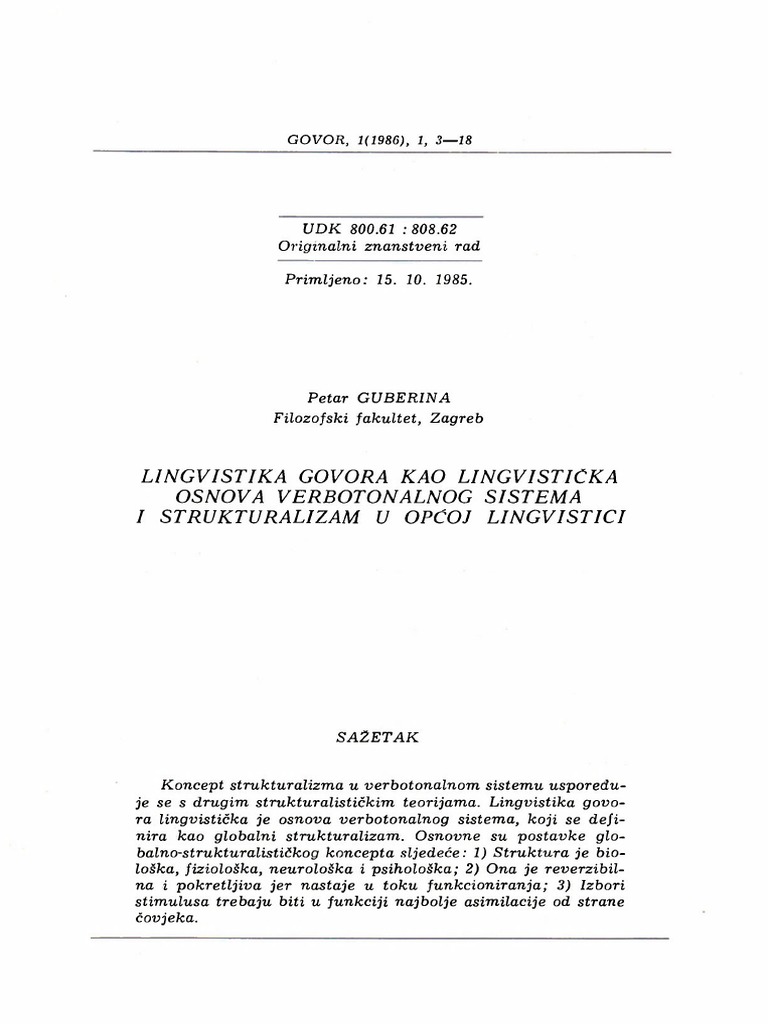GOVOR - 1986 - Guberina - Lingvistika Govora | PDF