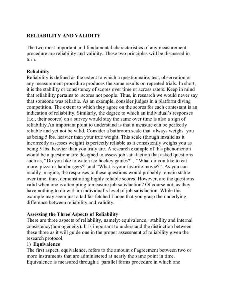 Reliability and Validity Aspects in Measurement | PDF | Validity ...