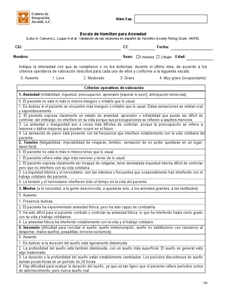 Escala de Ansiedad Hamilton | PDF | Ansiedad | Dormir