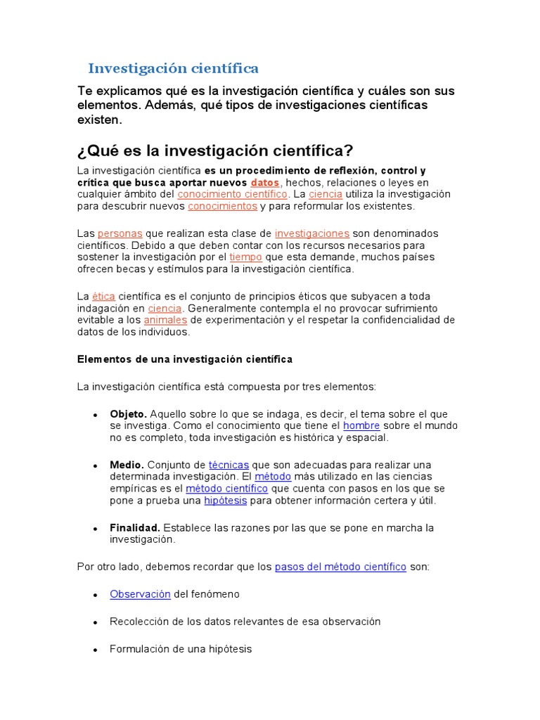 Investigacion Cientifica y Los Tipos de Investigacion | PDF | Método ...