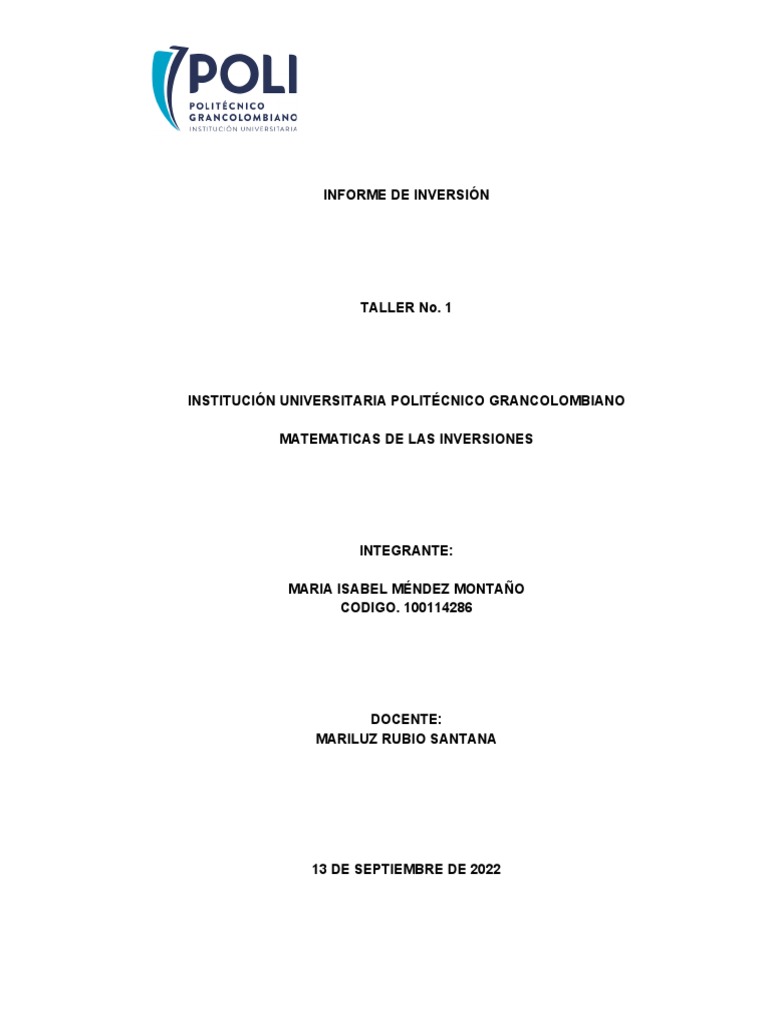 INFORME DE INVERSIÓN Word. | PDF | Compartir (Finanzas) | Bancos